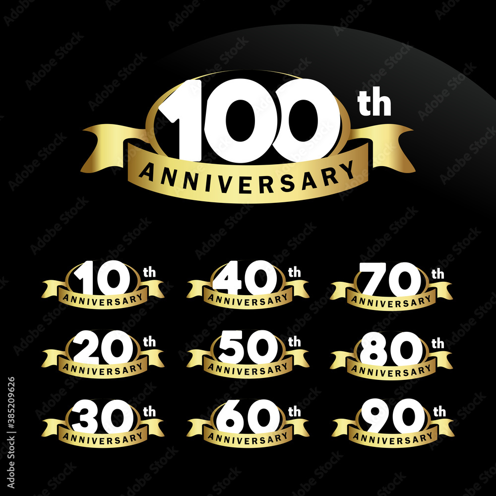 Set of Anniversary vector design with multiple line number white color ...
