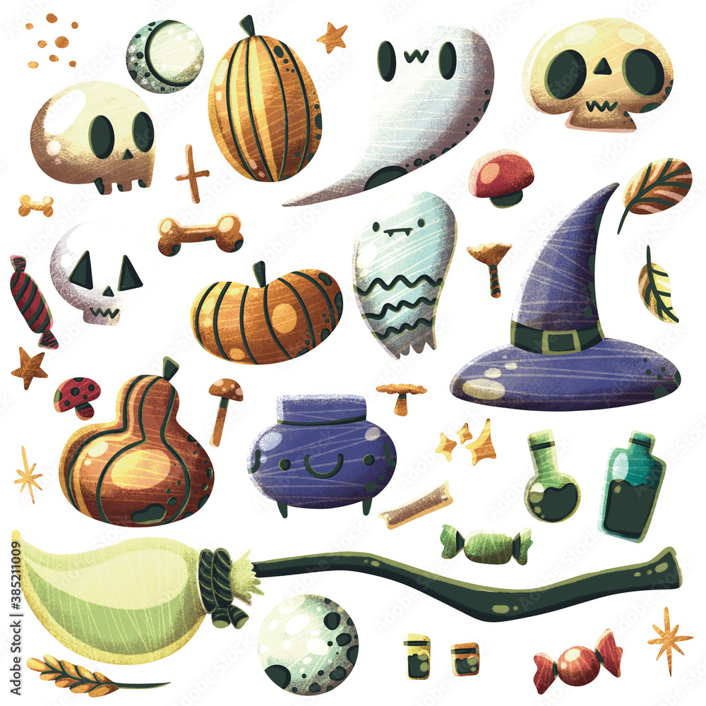 Spooky Halloween Clipart, Halloween ser, Hand Drawn Clipart, Skull ...