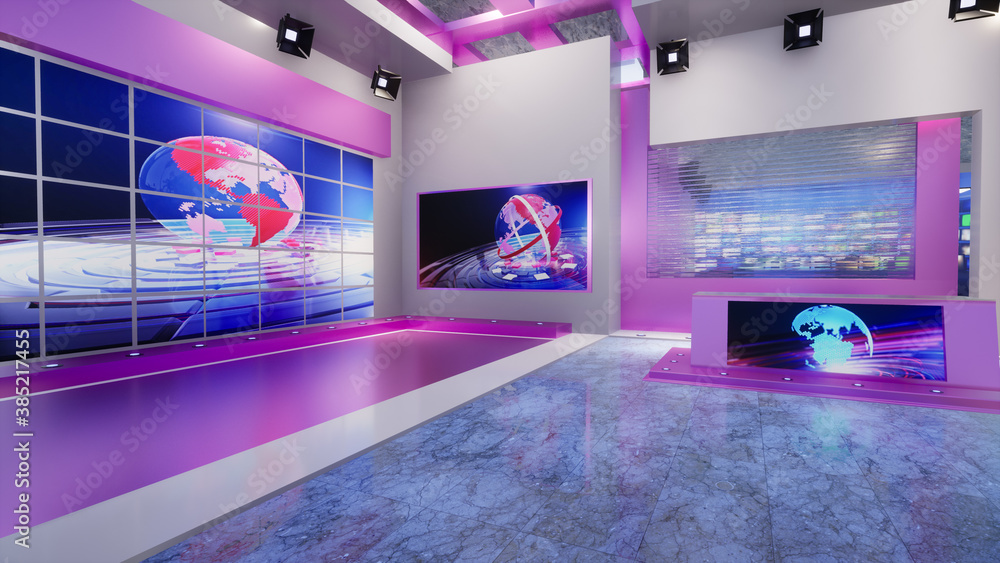 3D Virtual TV Studio News, 3d illustration Stock Illustration | Adobe Stock