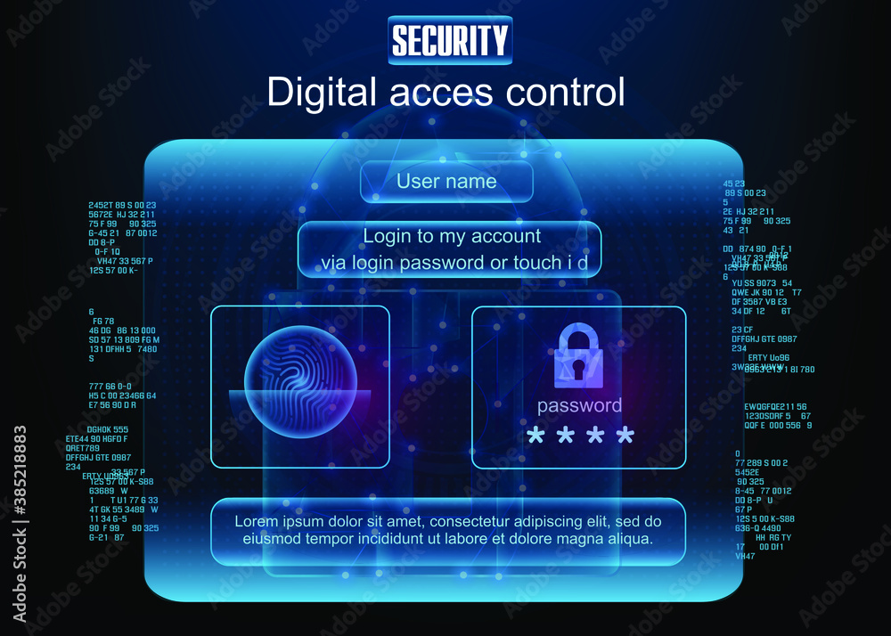 User interface for login. Holographic login window with password or ...