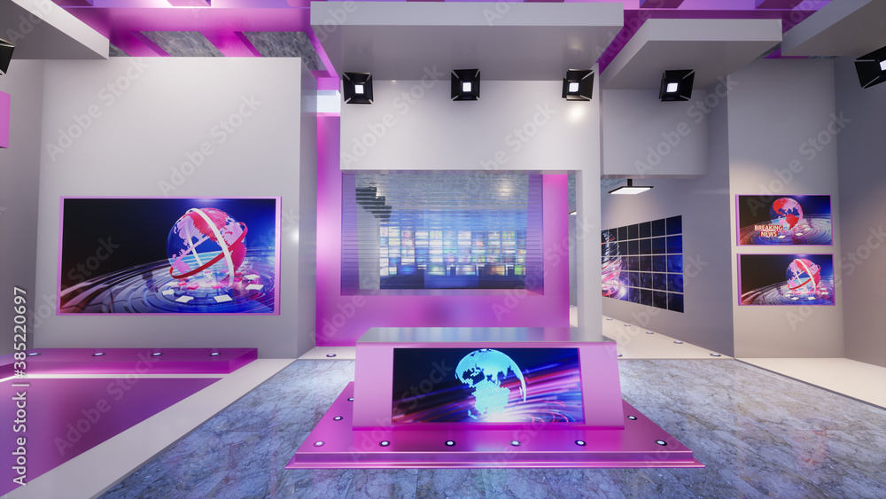 3D Virtual TV Studio News, 3d illustration Stock Illustration | Adobe Stock