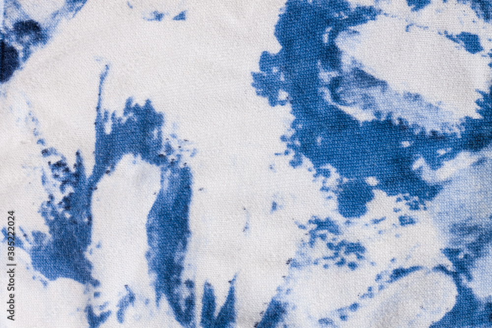 Tie-dye cotton fabric texture blue and white paint colors. Ancient ...