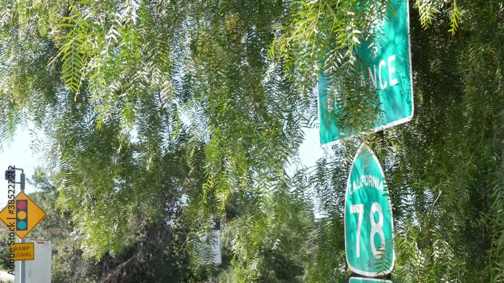 Freeway entrance sign on interchange crossraod in San Diego county ...