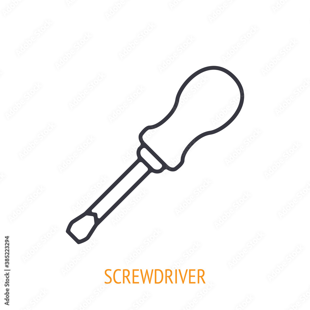 Hand screwdriver outline icon. Vector illustration. Hand work tools and ...