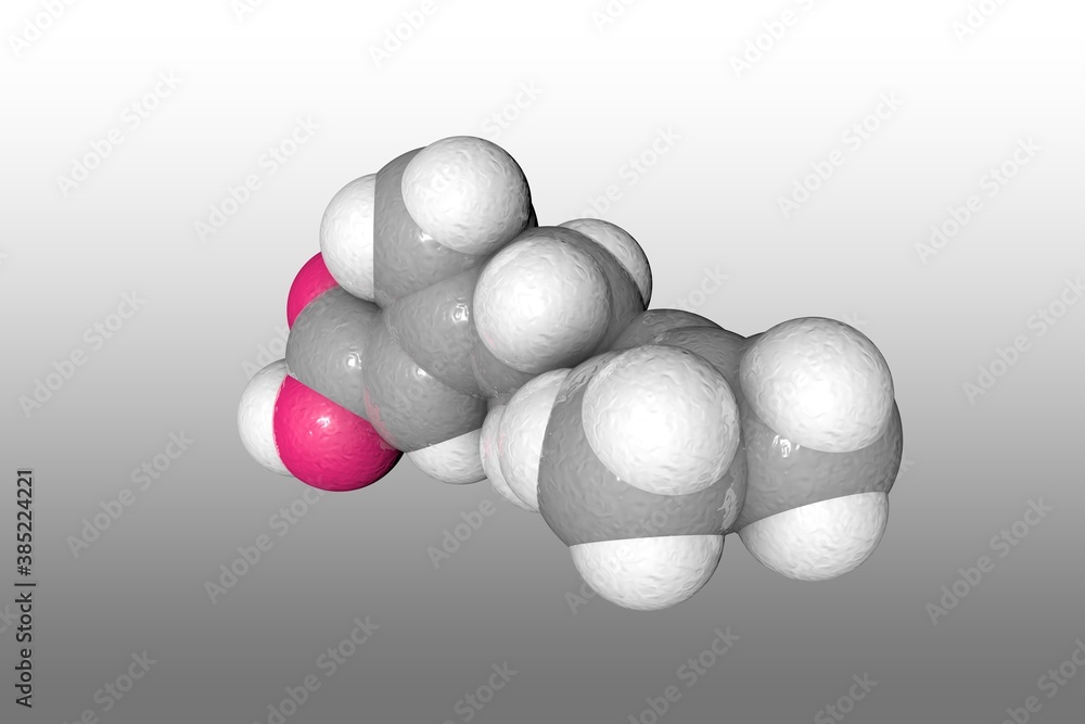 Molecular model of geranic acid. Atoms are represented as spheres with ...