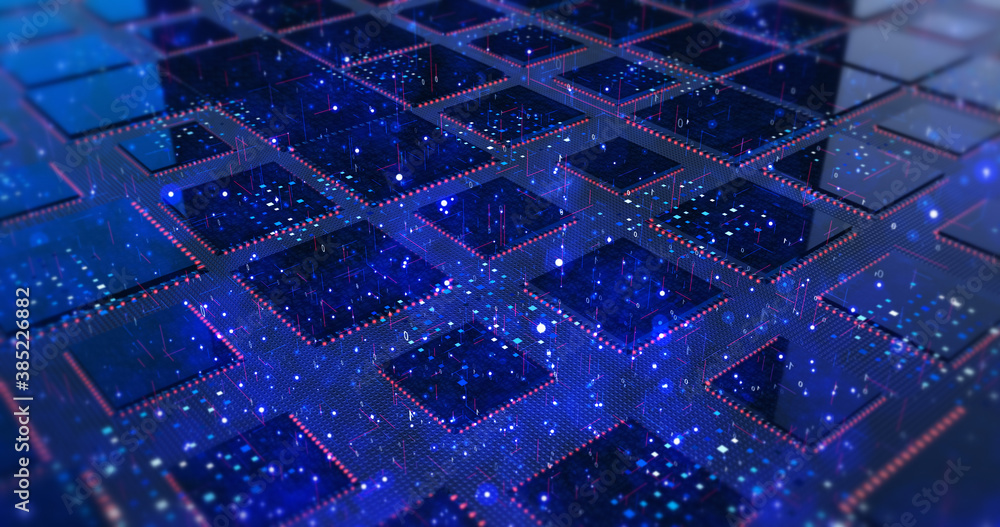 Circuit Board Pattern Close Up. CPU Data Processing. Futuristic AI ...