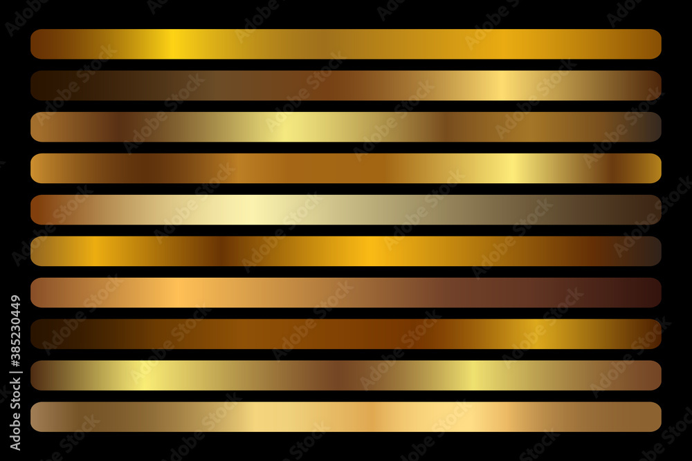 Gold Gradient vector set. Shiny, elegant golden, bronze, copper ...