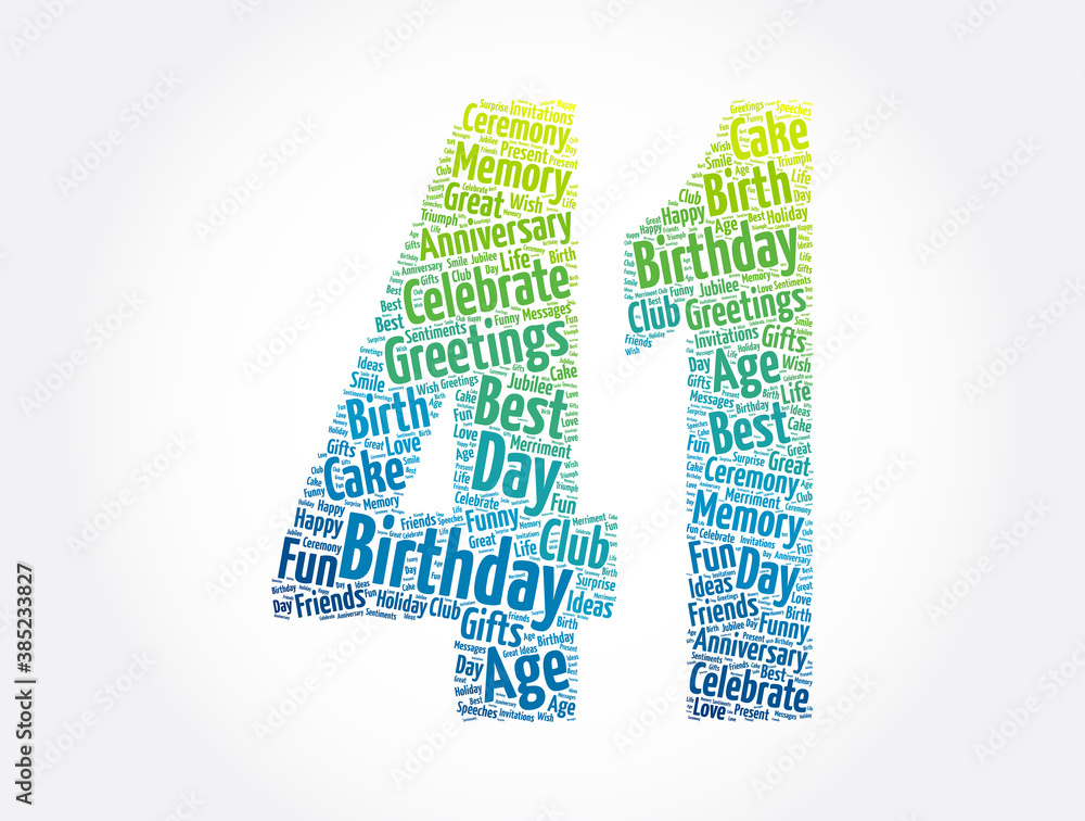 Happy 41st birthday word cloud, holiday concept background Stock Vector ...