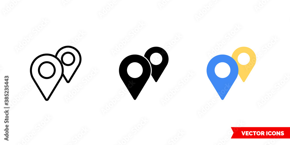 Map pinpoint icon of 3 types color, black and white, outline. Isolated ...