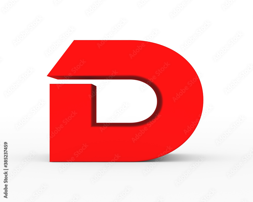 Letter D - red futuristic 3d font standing isolated on white background ...