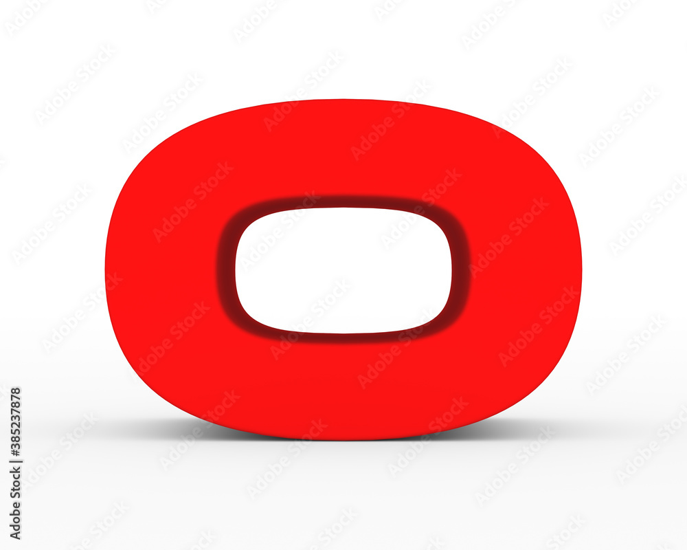 Letter O - red futuristic 3d font standing isolated on white background ...
