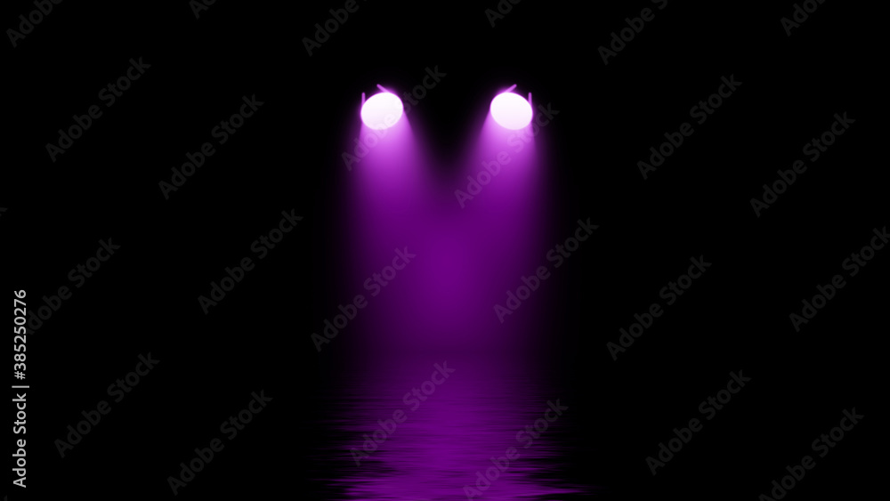 Purple projector bright stadium arena lights. Spotlight with smoke on ...