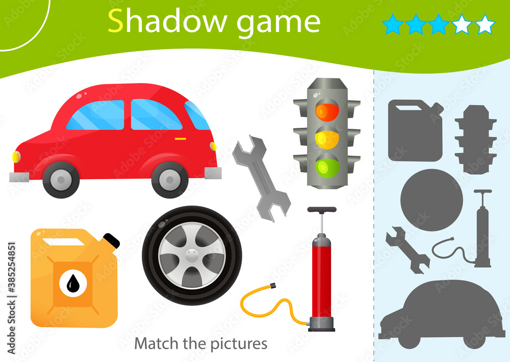 Shadow Game for kids. Match the right shadow. Color image of car wheel ...