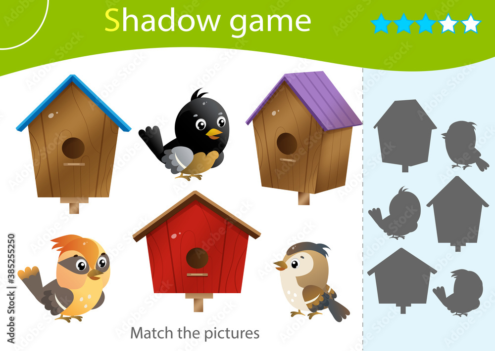 Shadow Game for kids. Match the right shadow. Color images of cartoon ...