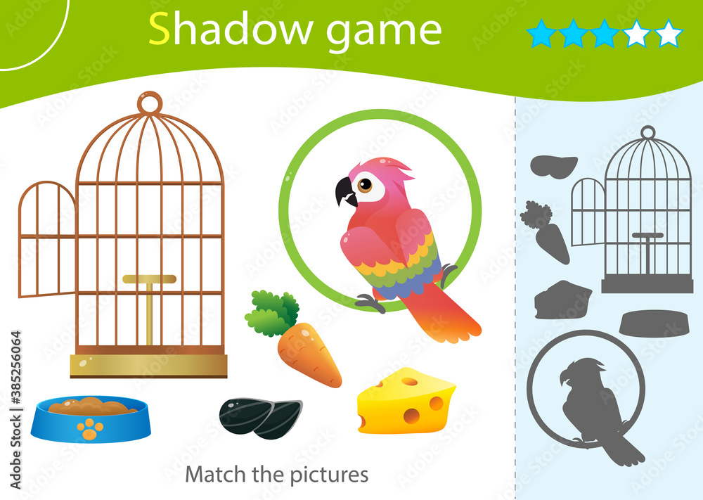 Shadow Game for kids. Match the right shadow. Color image of colorful ...