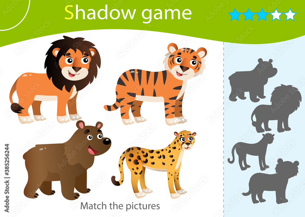 Shadow Game for kids. Match the right shadow. Color images of wild ...