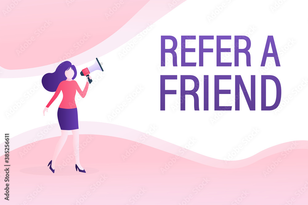 Refer a friend concept design, people share info about referral and ...