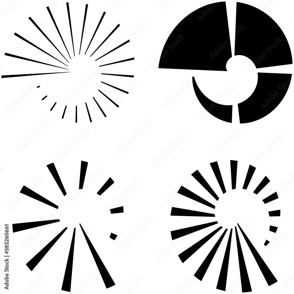 Set of Circular radial, radiating lines, beams, rays. Geometric circle ...