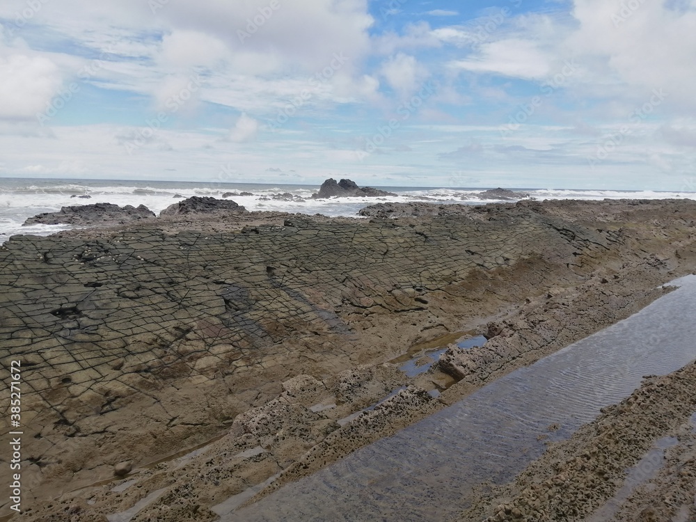 Costas rocosas en las playas cubiertas de conchas marinas. Vista ...