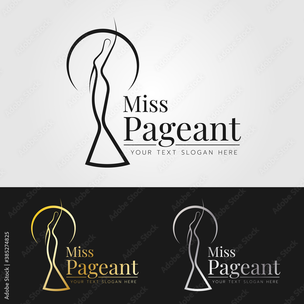 miss pageant logo sign with black , gold and silver abstract line The ...