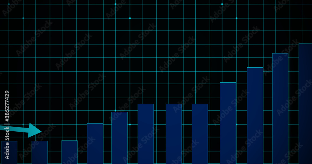Growing arrow over dot line world map. business graph showing 3d arrow ...