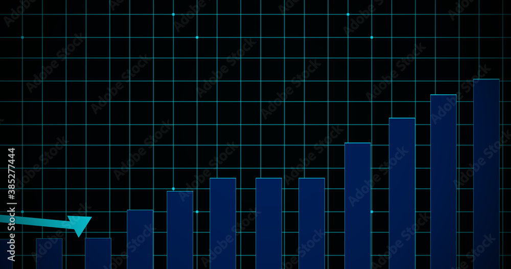 Growing arrow over dot line world map. business graph showing 3d arrow ...