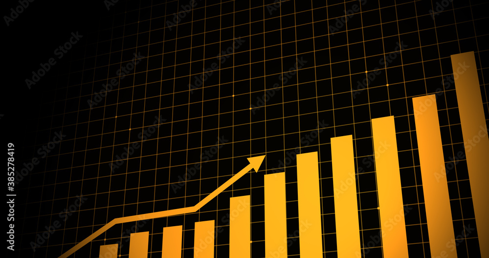 Growing arrow over dot line world map. business graph showing 3d arrow ...