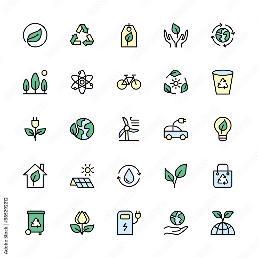Environmental sustainability and energy sources in minimal style. Color ...