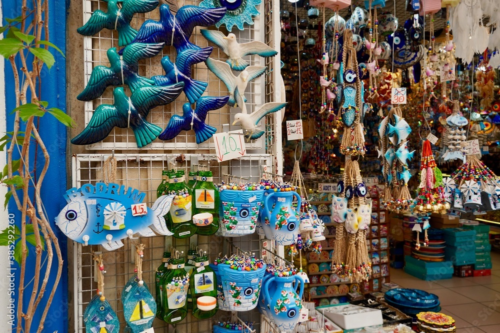 Bodrum, Turkey - August, 2020: Shops for tourists. Authentic goods for ...