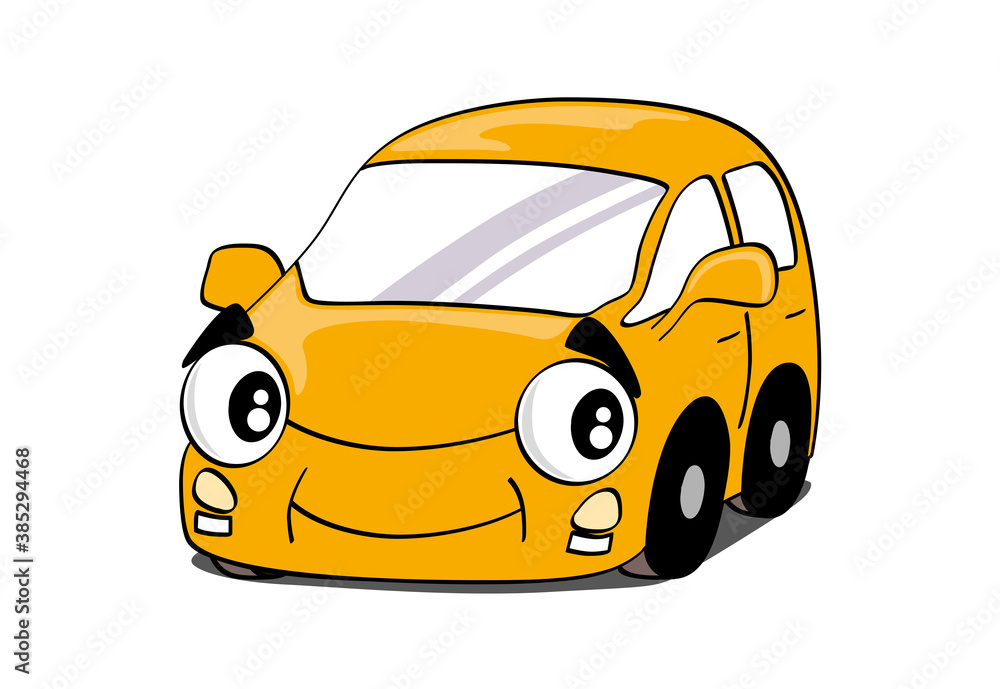 Cute yellow car character smiling. Transport, vehicle. Funny cartoon ...