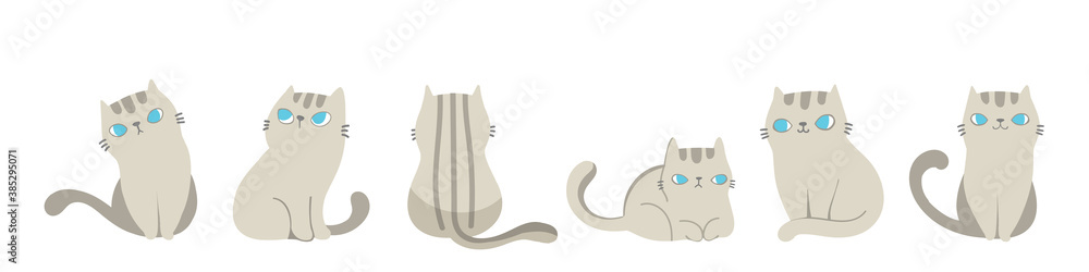 Set of cats in different poses, Isolated on white background. Character ...