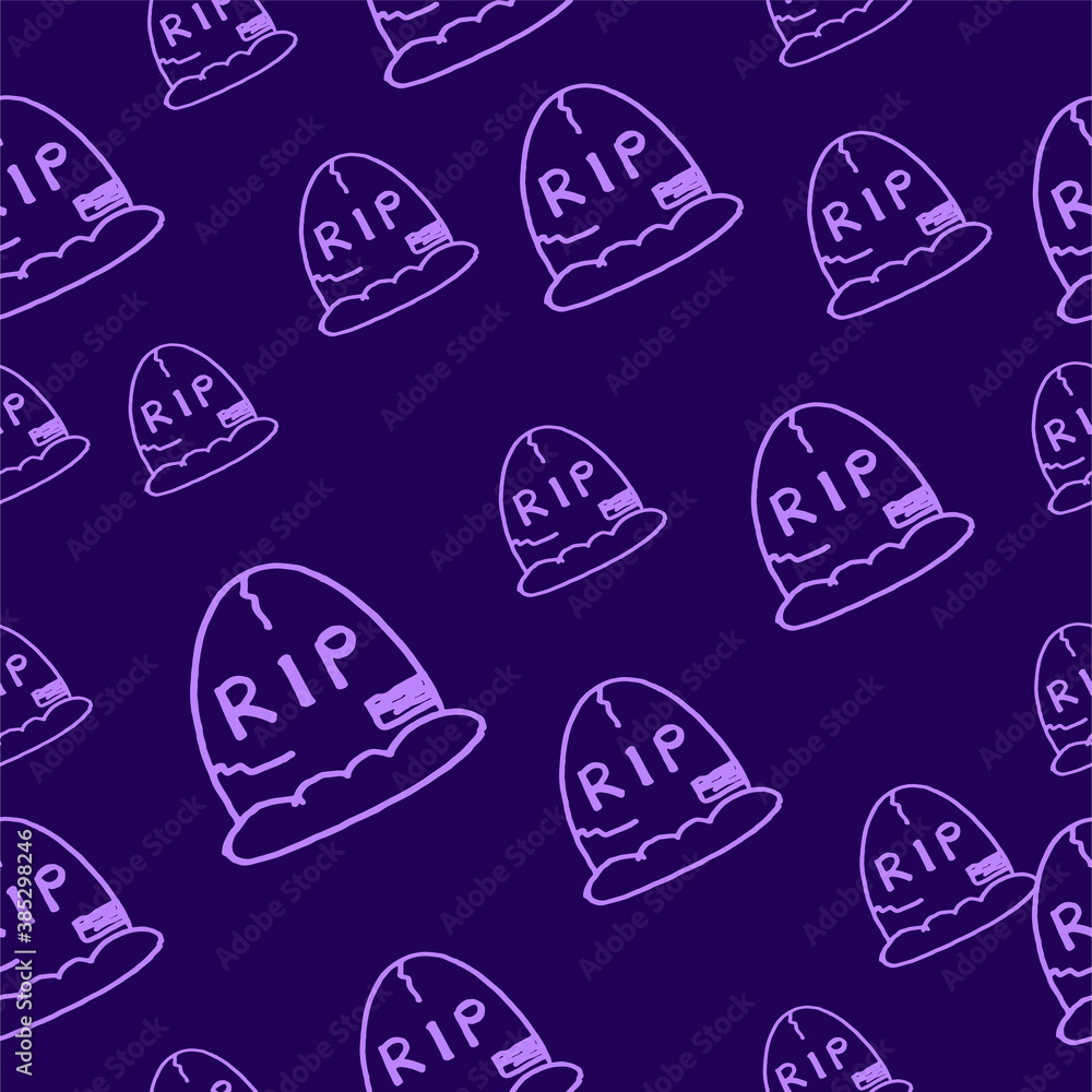 seamless pattern with gravestone, headstone isolated on navy blue ...