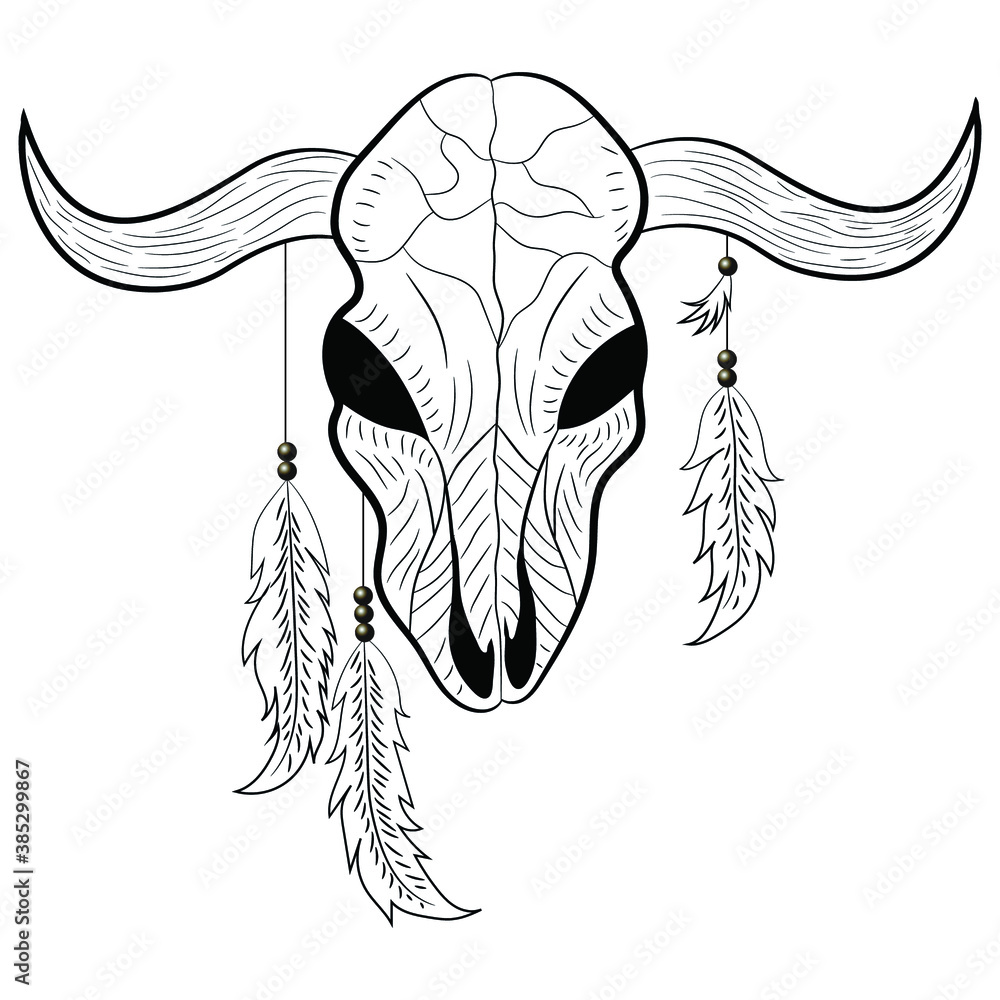 Stylized drawing of a skull of a cow, vector illustration Stock Vector ...