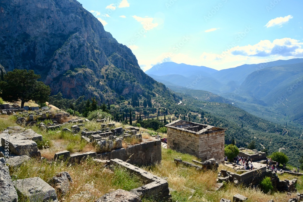 Delphi Greece lying on the slopes of Mount Parnassus high above the ...