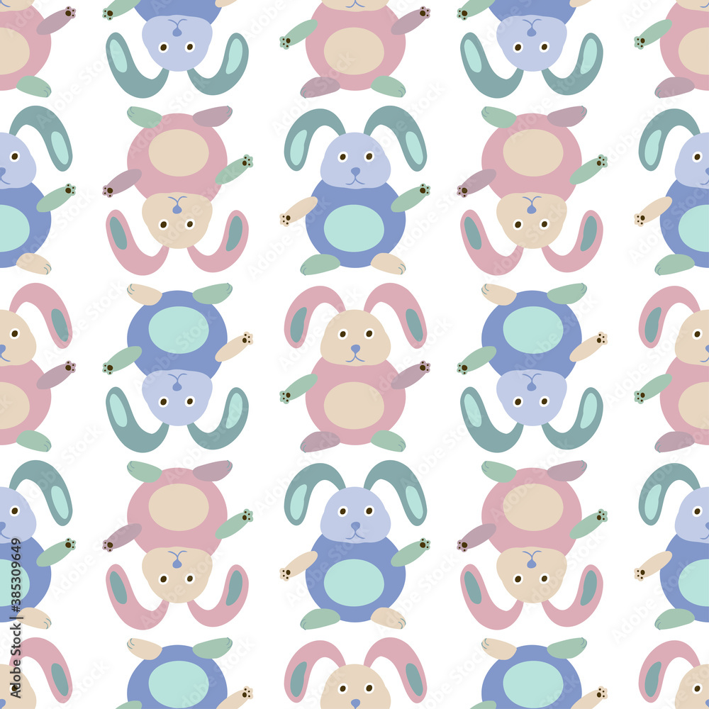 Seamless vector pattern illustration of a cute cartoon bunny in pastel ...