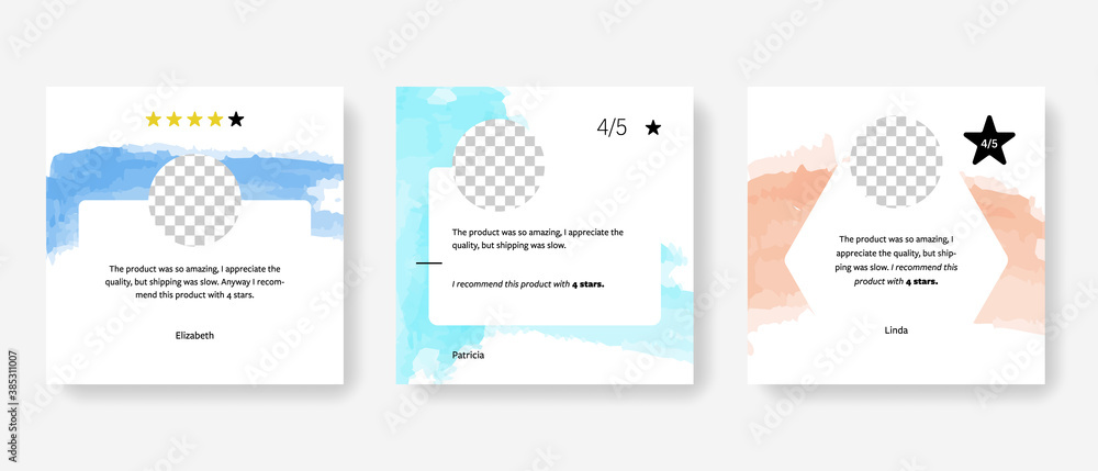Customers reviews templates for social media posts with watercolor ...