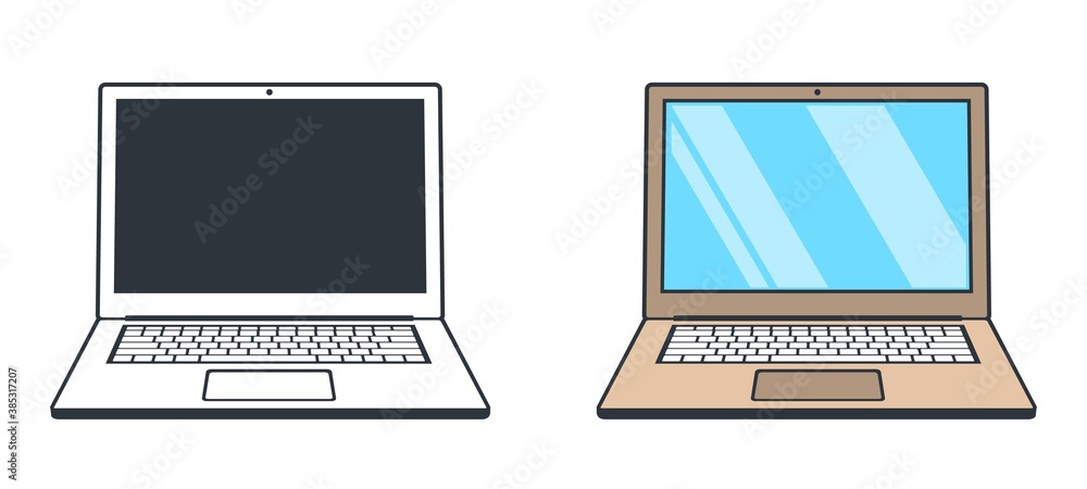 Abstarct open laptop - vintage vector illustration. Computer cartoon ...