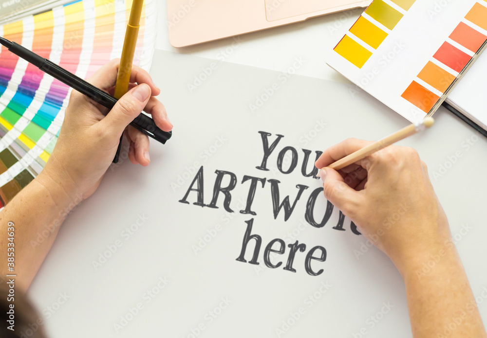 Hands Drawing an Artwork Mockup Stock Template | Adobe Stock
