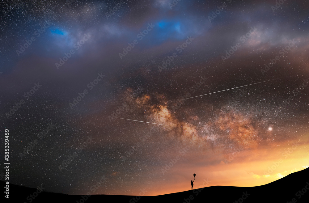 Beautiful starry sky with bright milky way galaxy and bright clouds ...