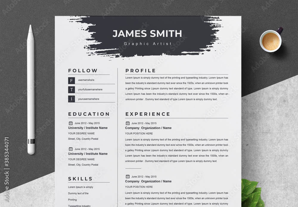 Black and White Minimal Resume Layout Kit Stock Template | Adobe Stock