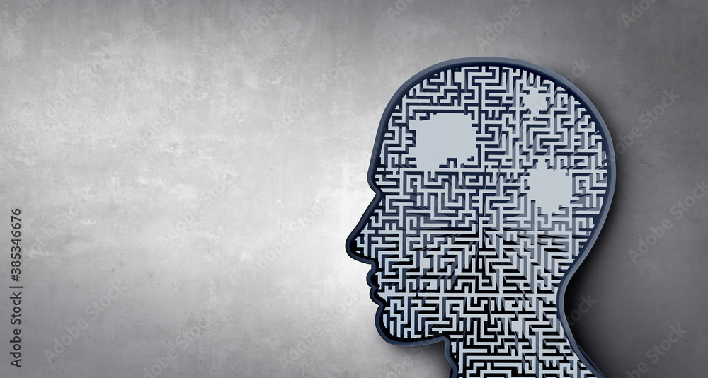 Concept of memory loss and dementia disease and losing brain function ...