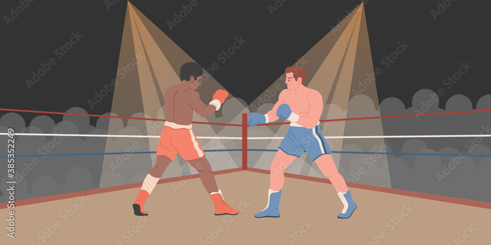 Boxers are fighting in boxing ring vector background. Black and white ...