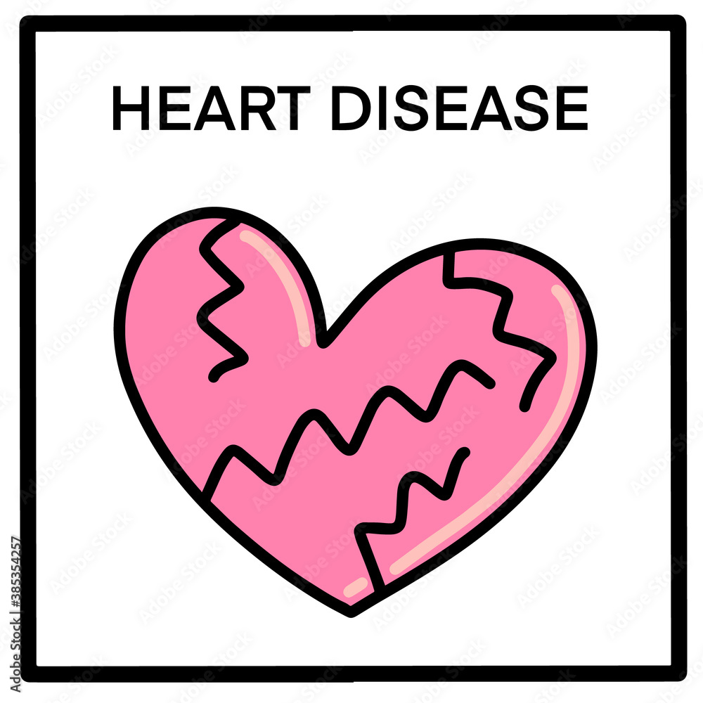Heart disease hand drawn vector illustration in cartoon doodle style ...