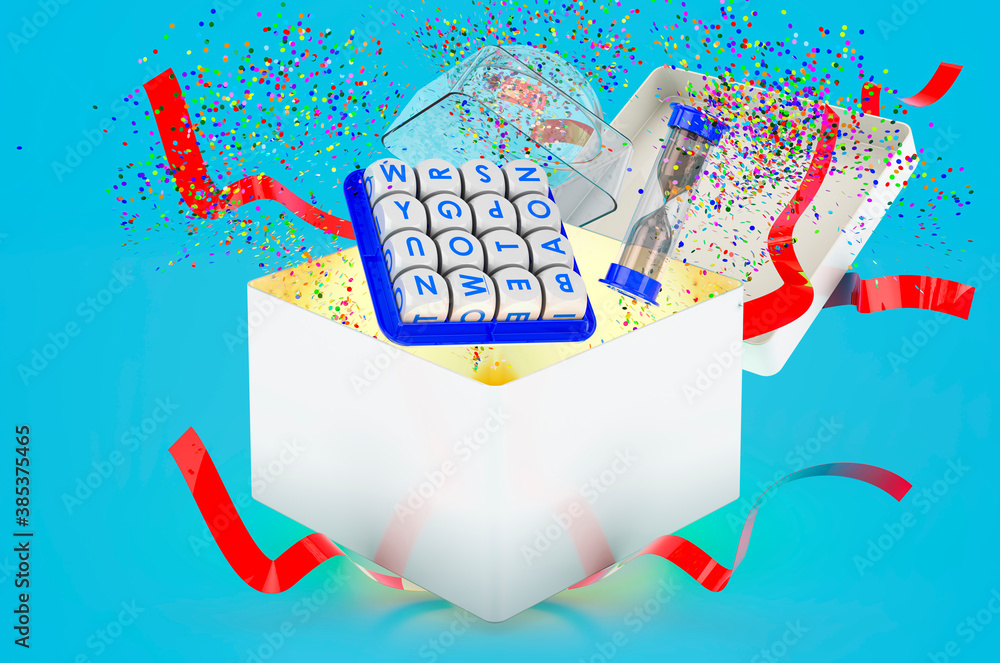 Boggle Board Game inside gift box, 3D rendering Stock Illustration ...