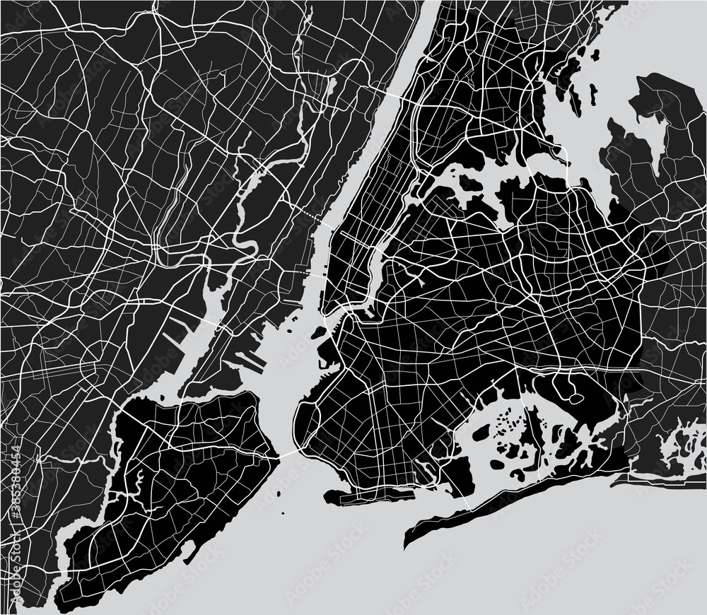 New York city map. Vector map of New York. Black and white Stock Vector ...