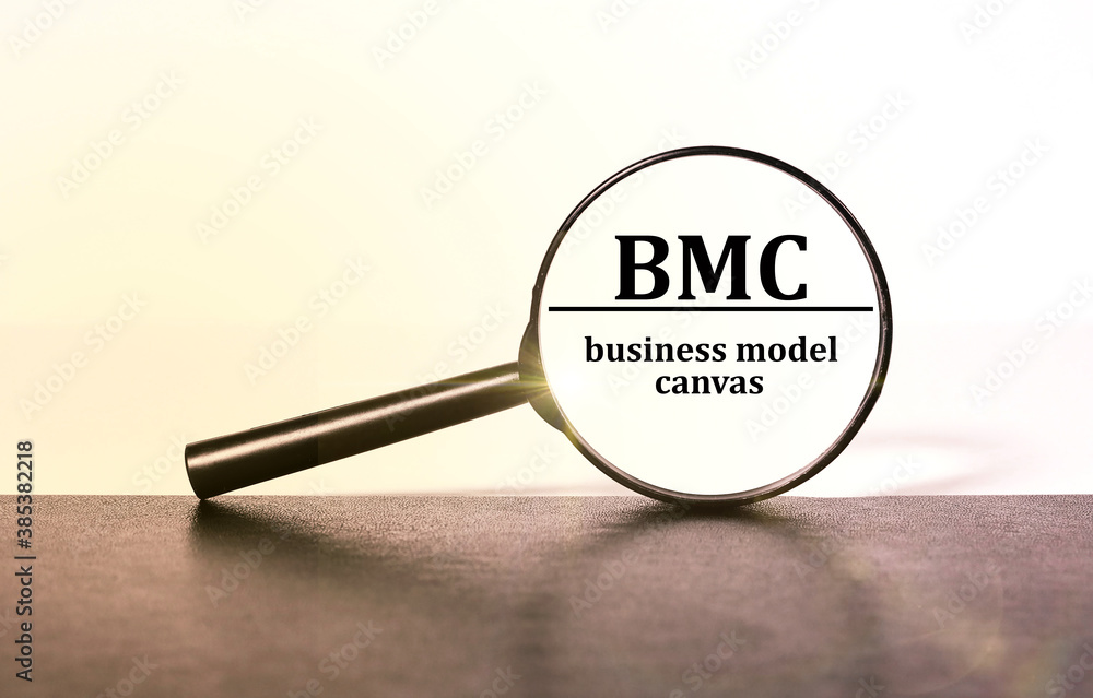 bmc, business model canvas concept with text on light field. process ...