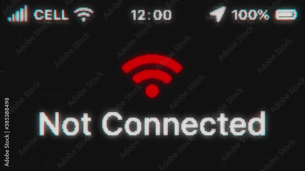 Not Connected to Internet appear on old display. Pixeled text animation ...