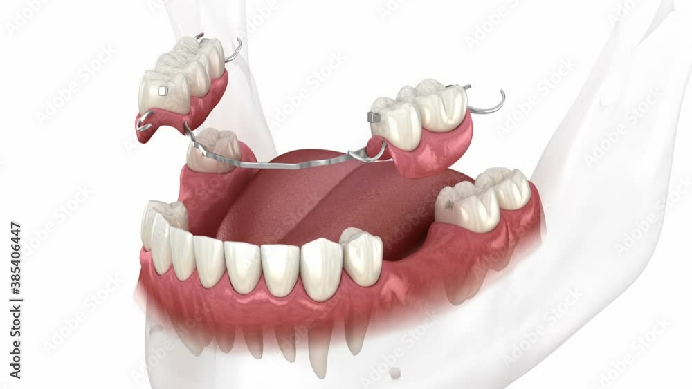 Removable partial denture, mandibular prosthesis. Medically accurate 3D ...