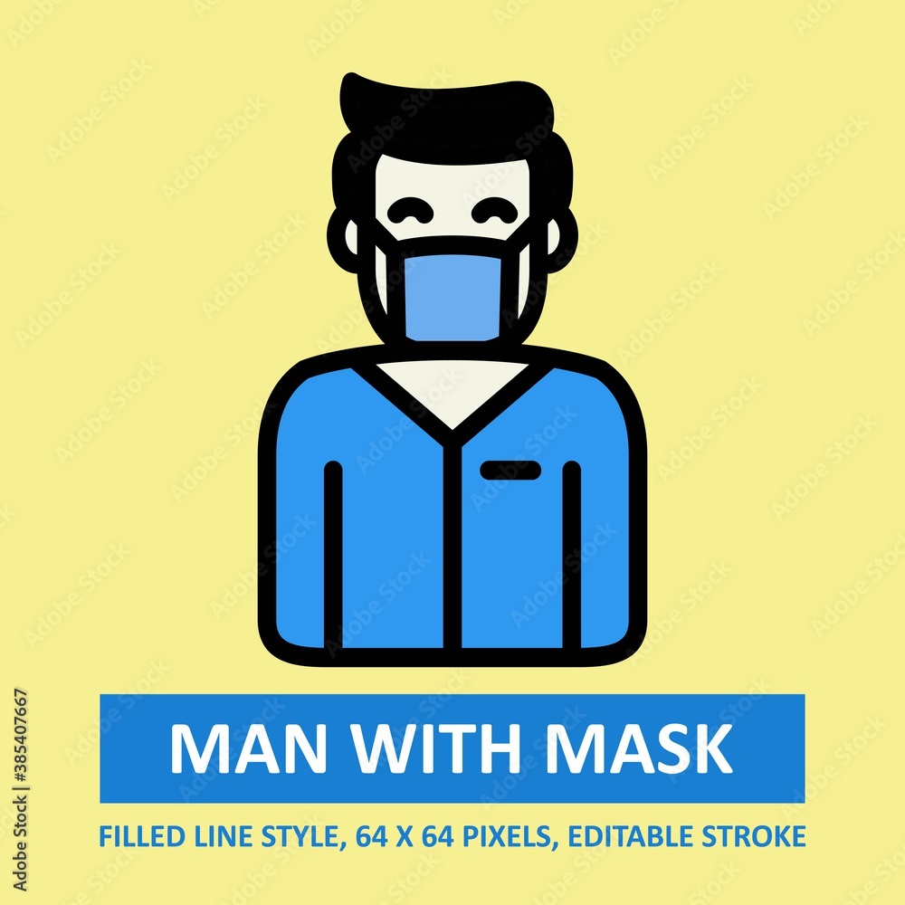 Man With Mask Illustration Vector Icon Filled Outline style. Editable ...