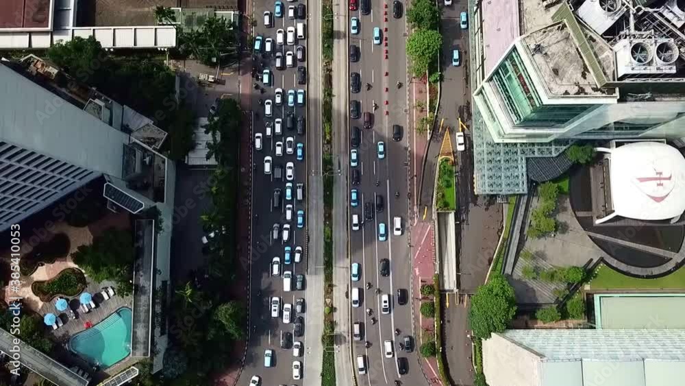 Jakarta Cityscape Fly Over Bundaran HI Roundabout, Aerial View Selamat ...